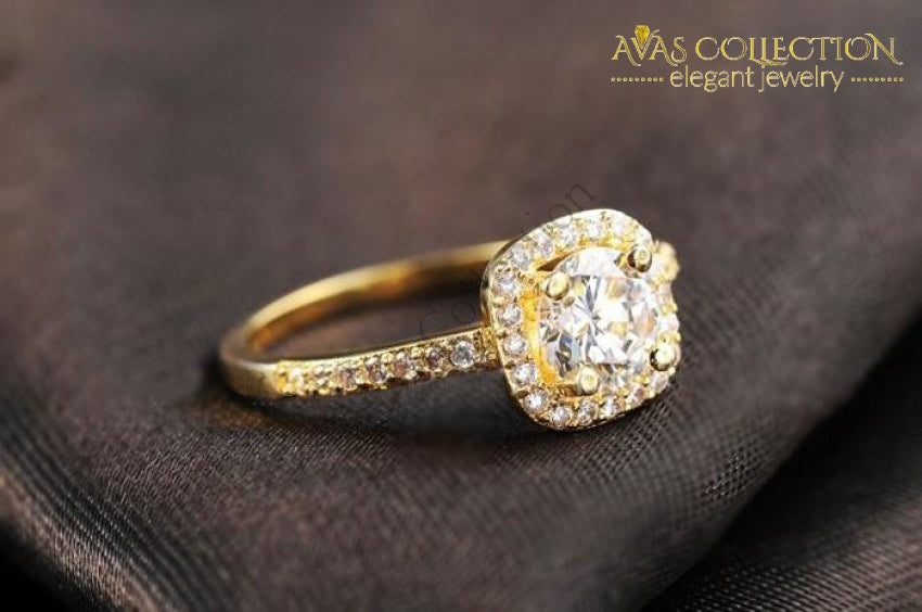 1 Carat Round 24K Gold Filled Engagement Ring – Avas Collection