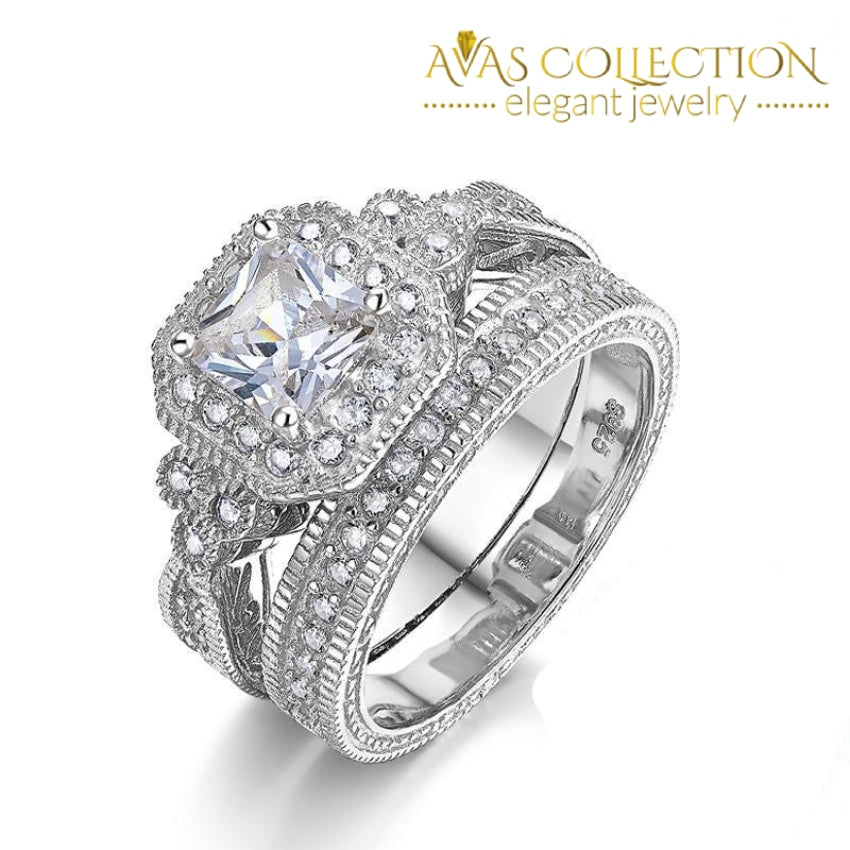 New Arrivals Solid 925 Sterling Silver Wedding Ring Set Simulated Diam ...