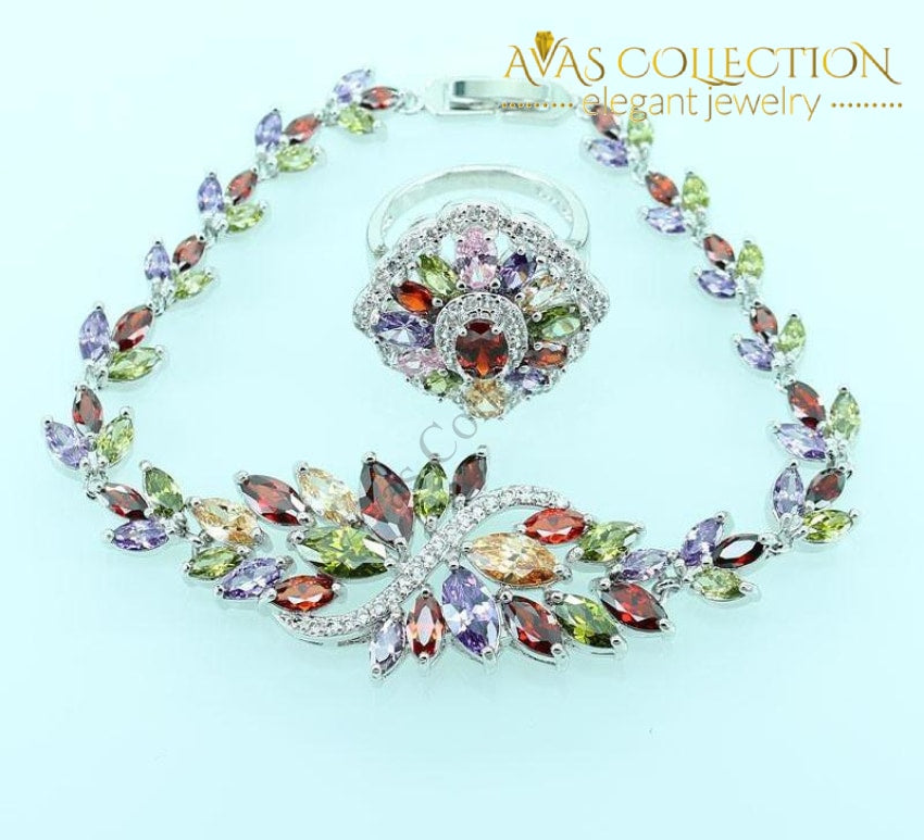 Created Multi Gems Silver Color Jewelry Set – Avas Collection
