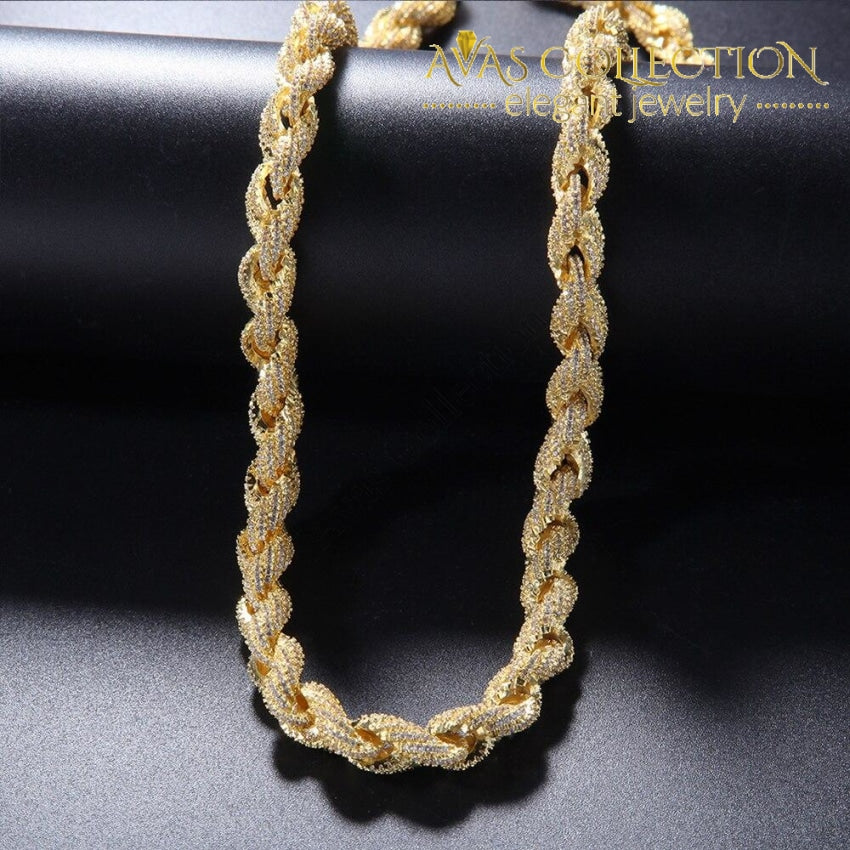 Hip Hop Full Iced Out 8mm 22inch Rope Chain Necklace Twisted