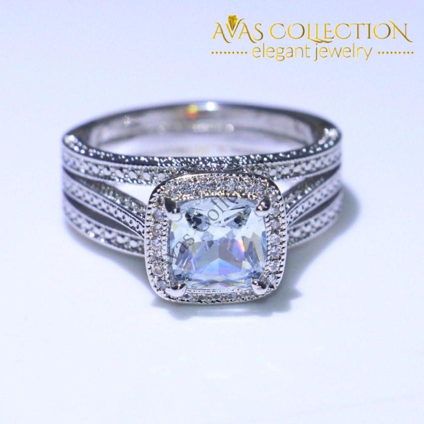 Vintage Cushion Shape Eiffel Tower Engagement Ring – Avas Collection