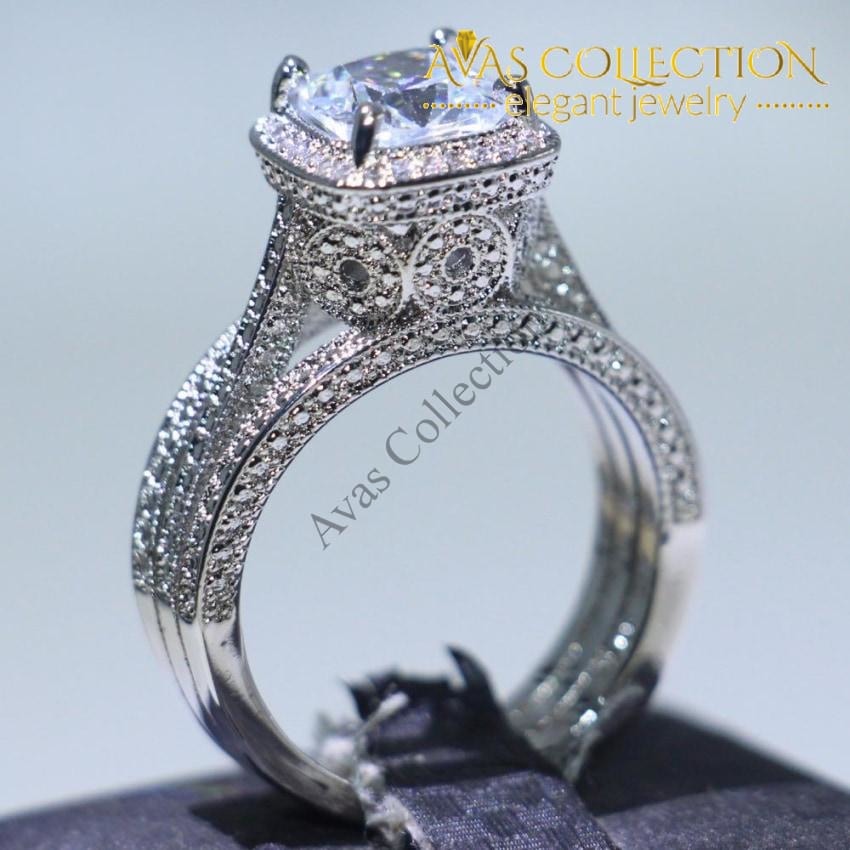 Vintage Cushion Shape Eiffel Tower Engagement Ring – Avas Collection
